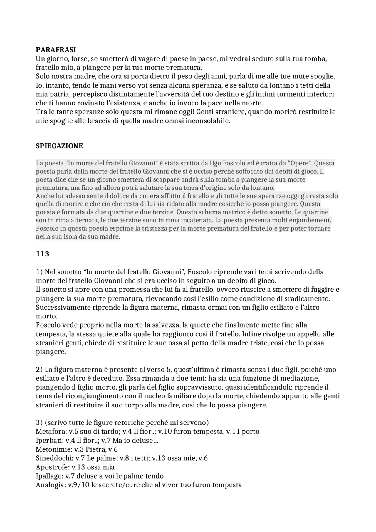 In Morte Del Fratello Giovanni Docsity