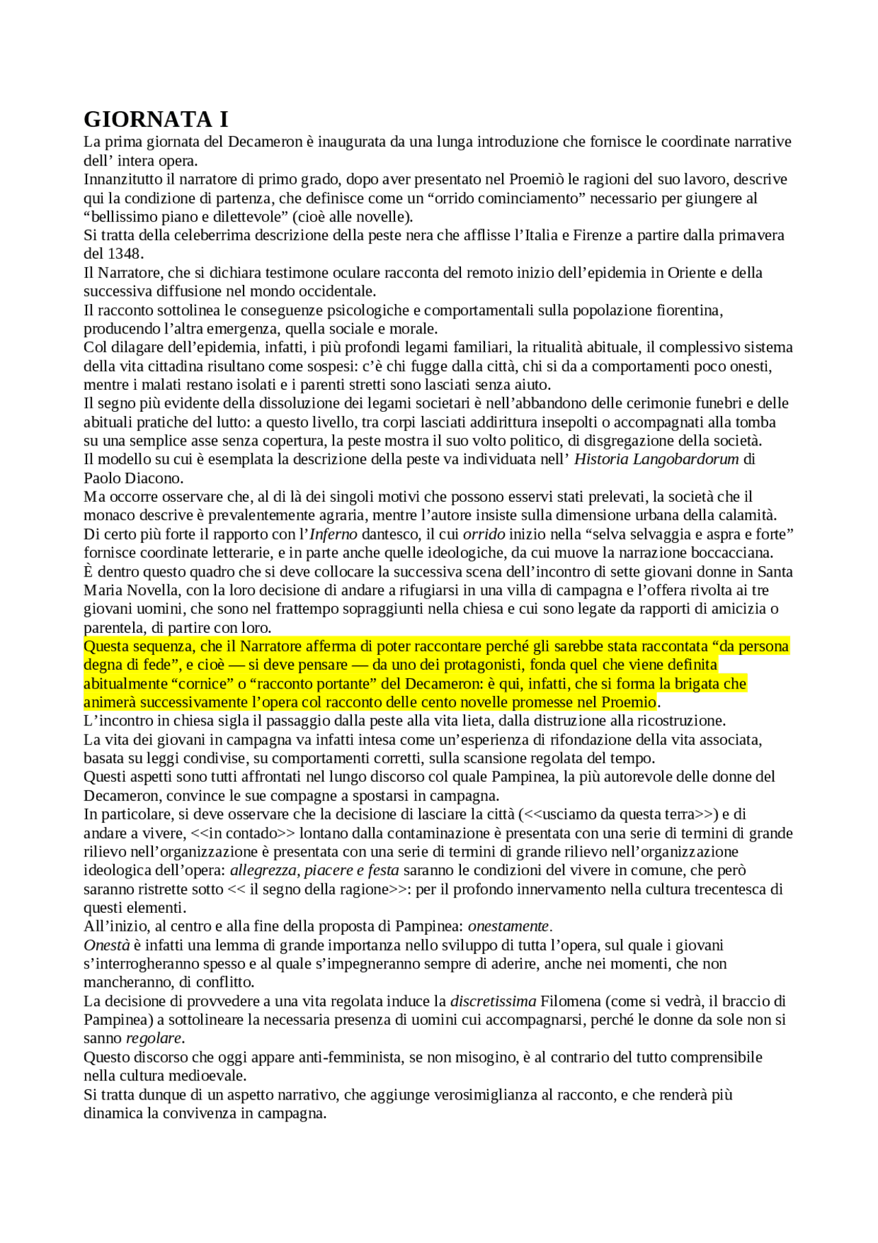 Prima Giornata Decameron Docsity