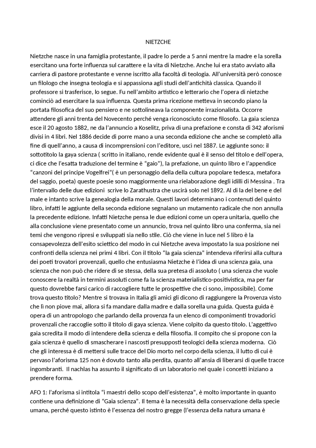 Riassunto gaia scienza - Docsity