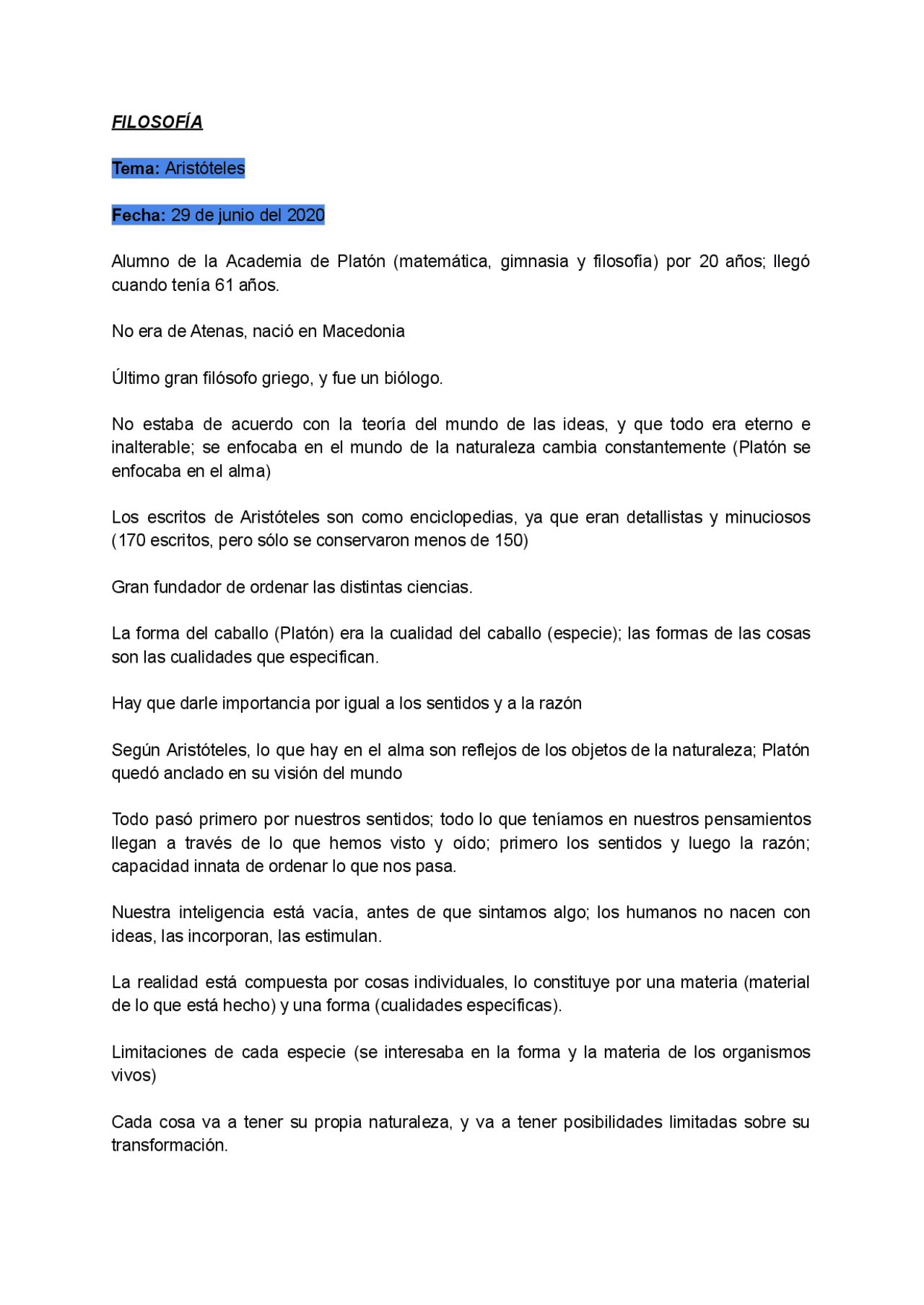 Apuntes De AristÓteles Docsity