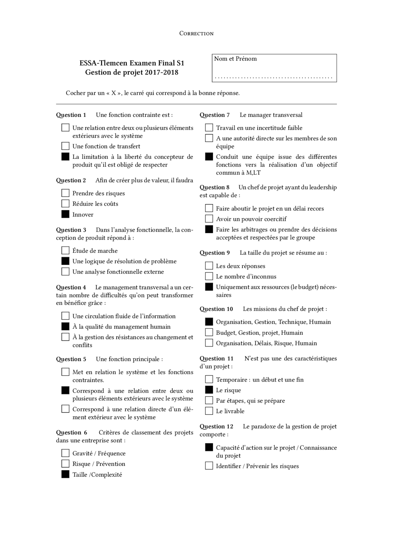 Gestion De Projet Épreuve Corrigé Docsity
