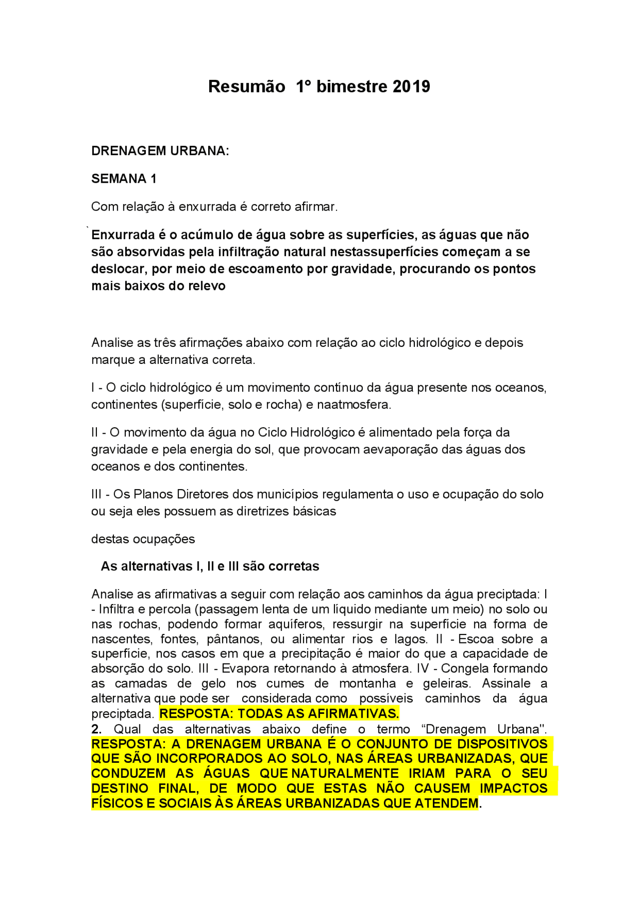 Questões Fechadas Drenagem Urbana Docsity