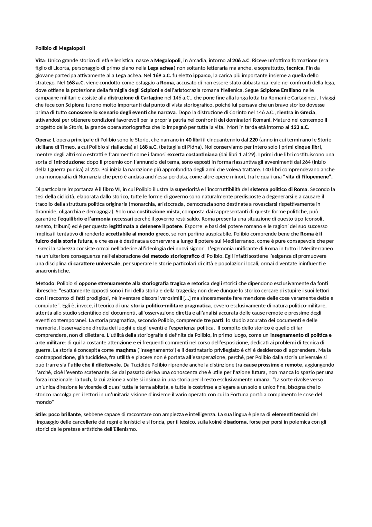 Appunti Polibio Di Megalopoli Docsity