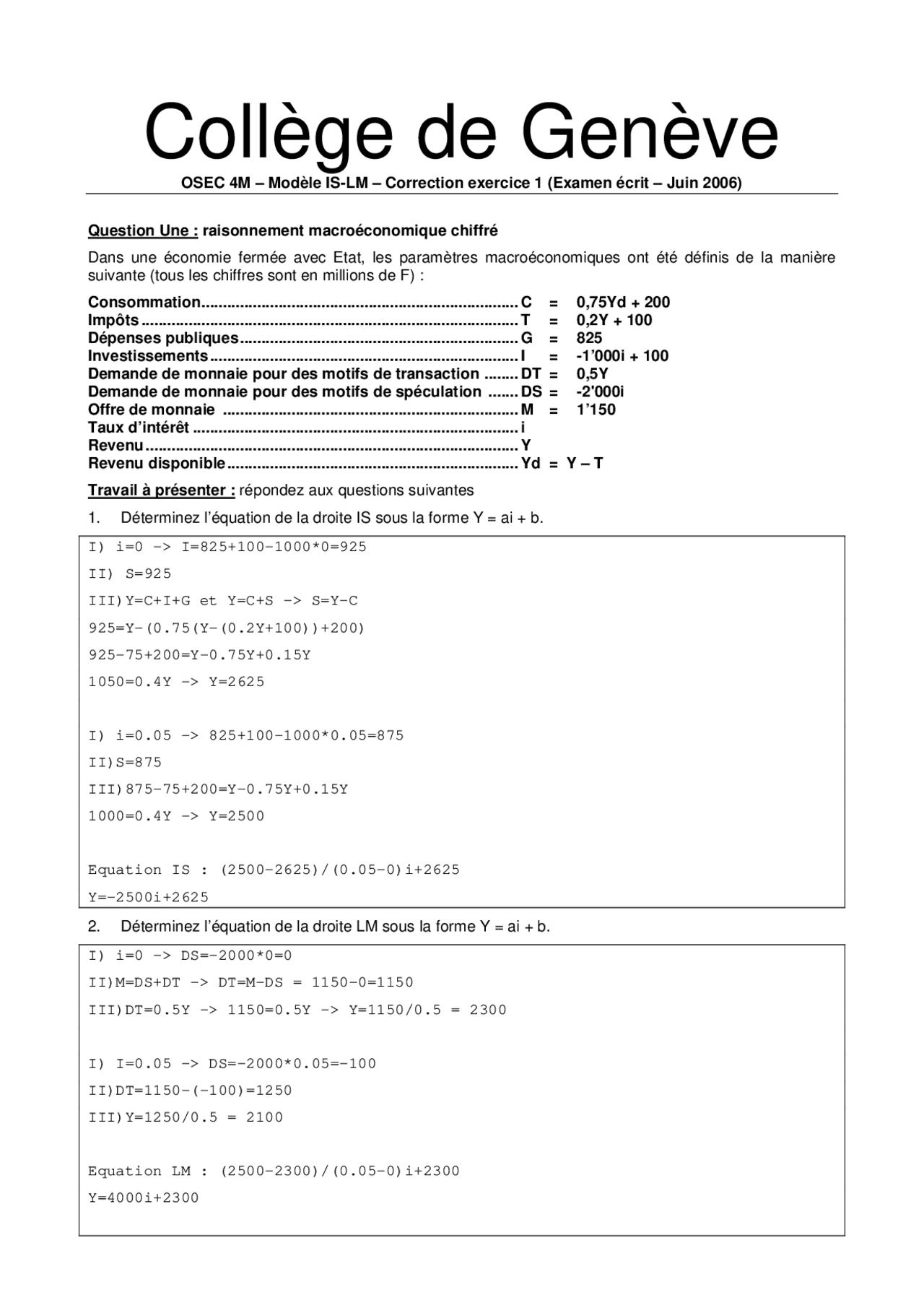 Correction Correction De LÉpreuve De Macroéconomie Docsity