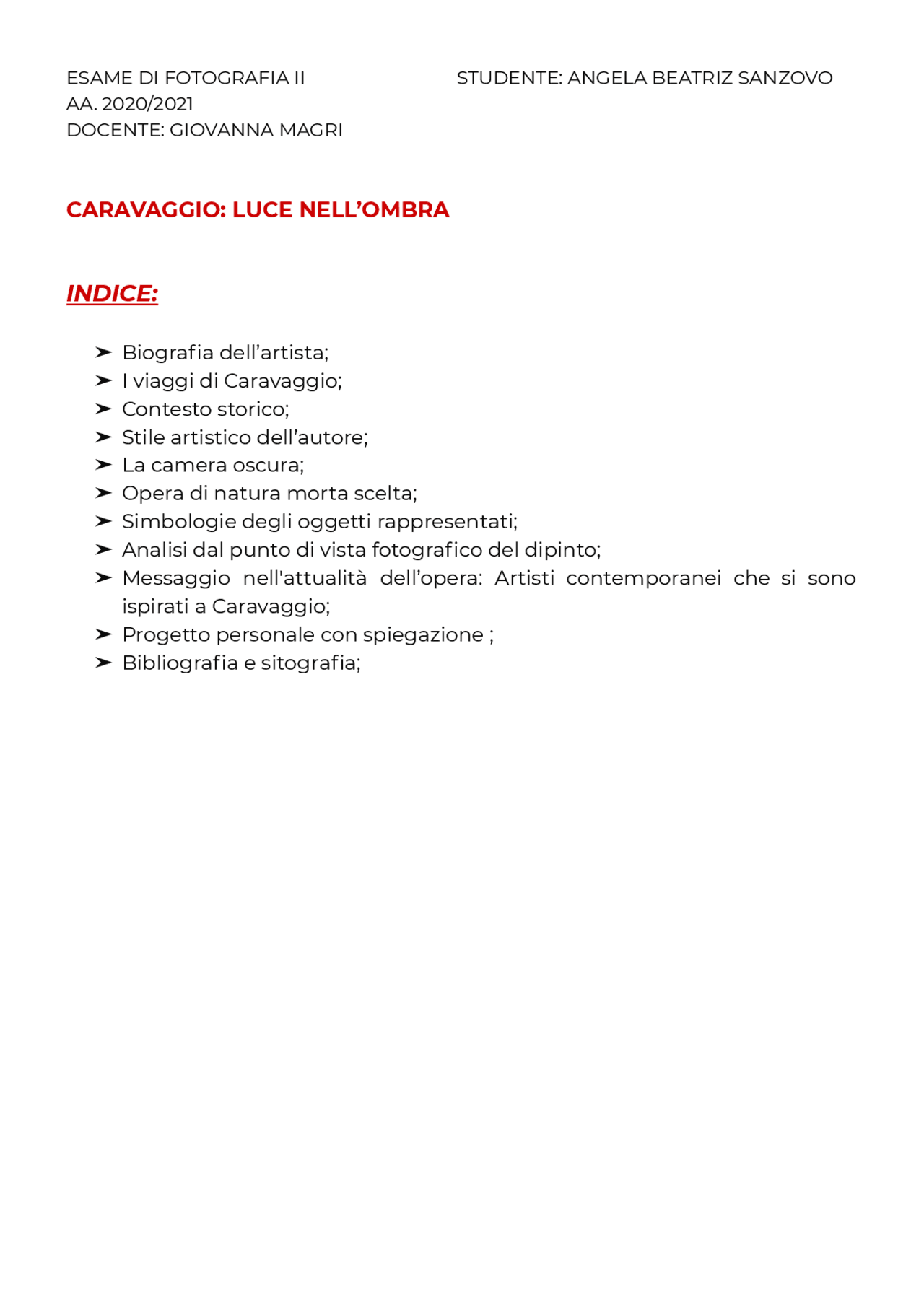 Caravaggio E La Modernità Docsity
