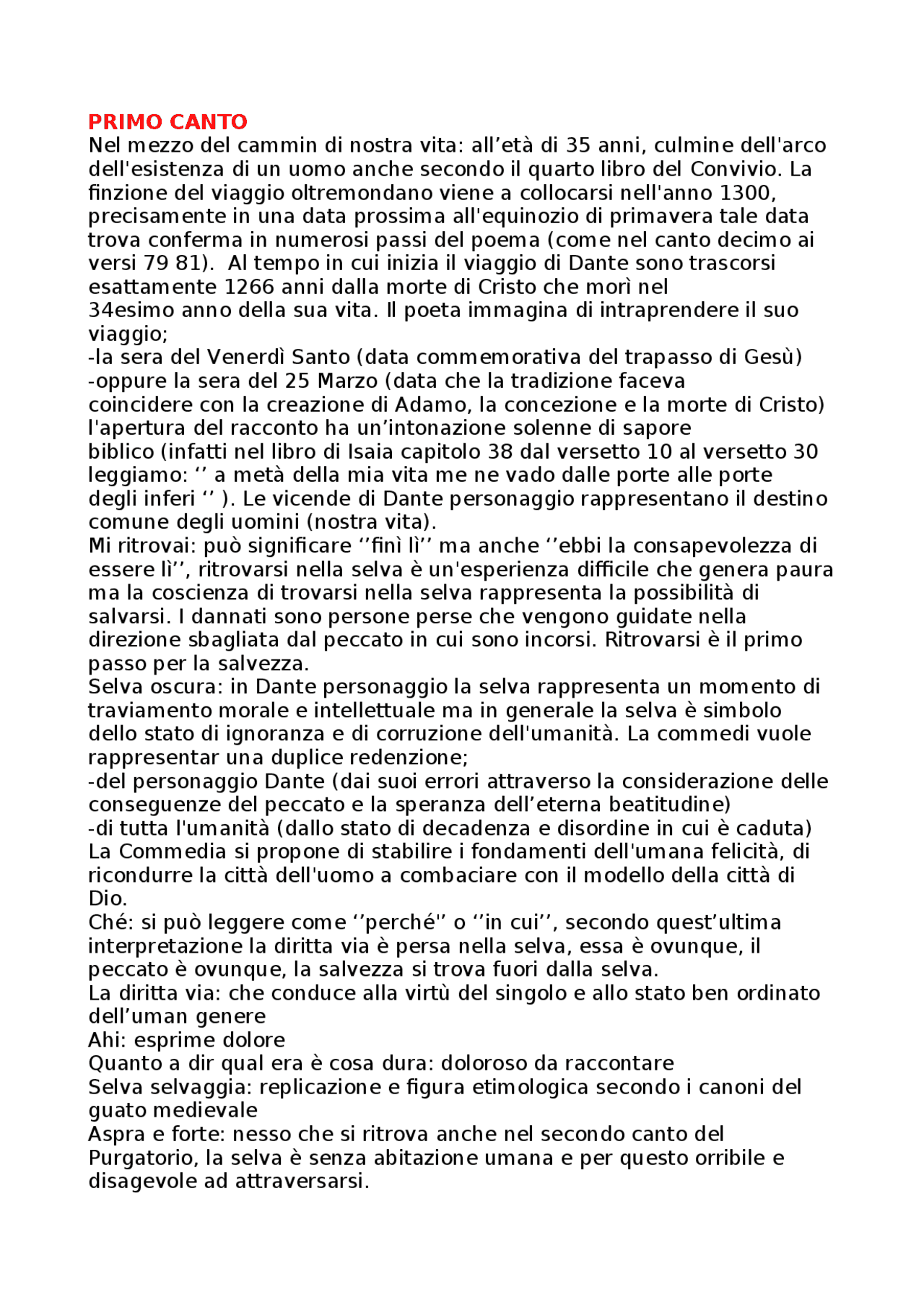 Primo canto, Divina Commedia - Docsity