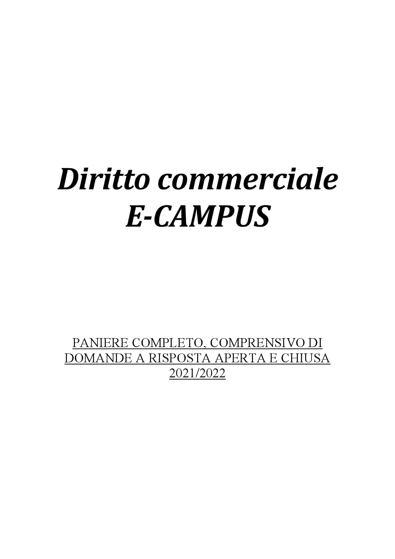 Risposte paniere aperte/Multiple diritto commerciale E-Campus - Docsity