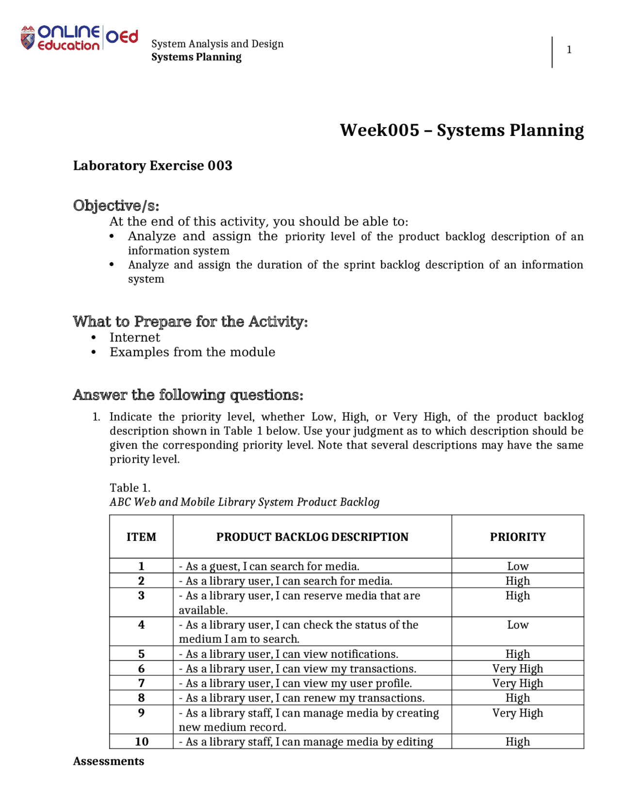 Laboratory Exercises Docsity