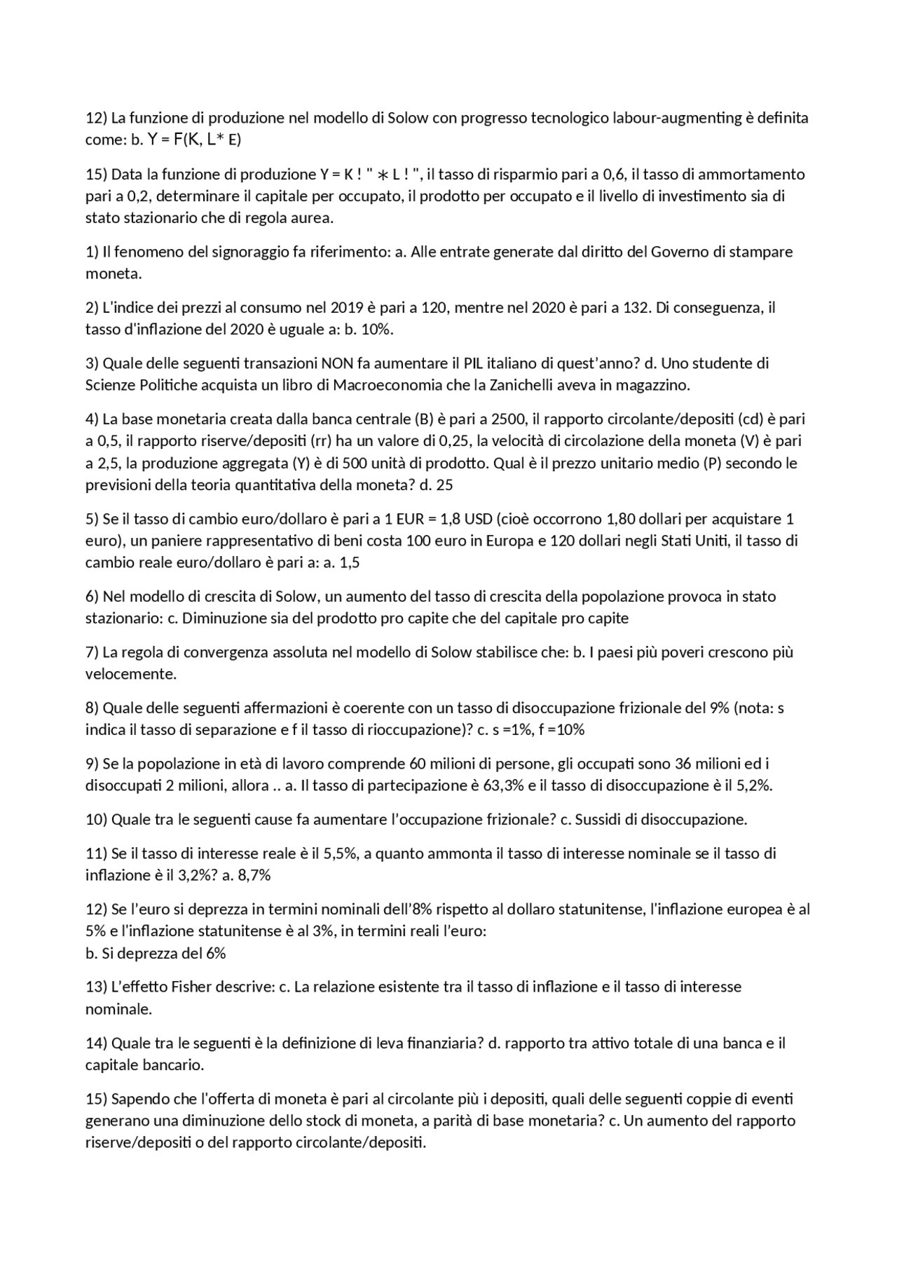 Macroeconomia Domande Tipo Docsity