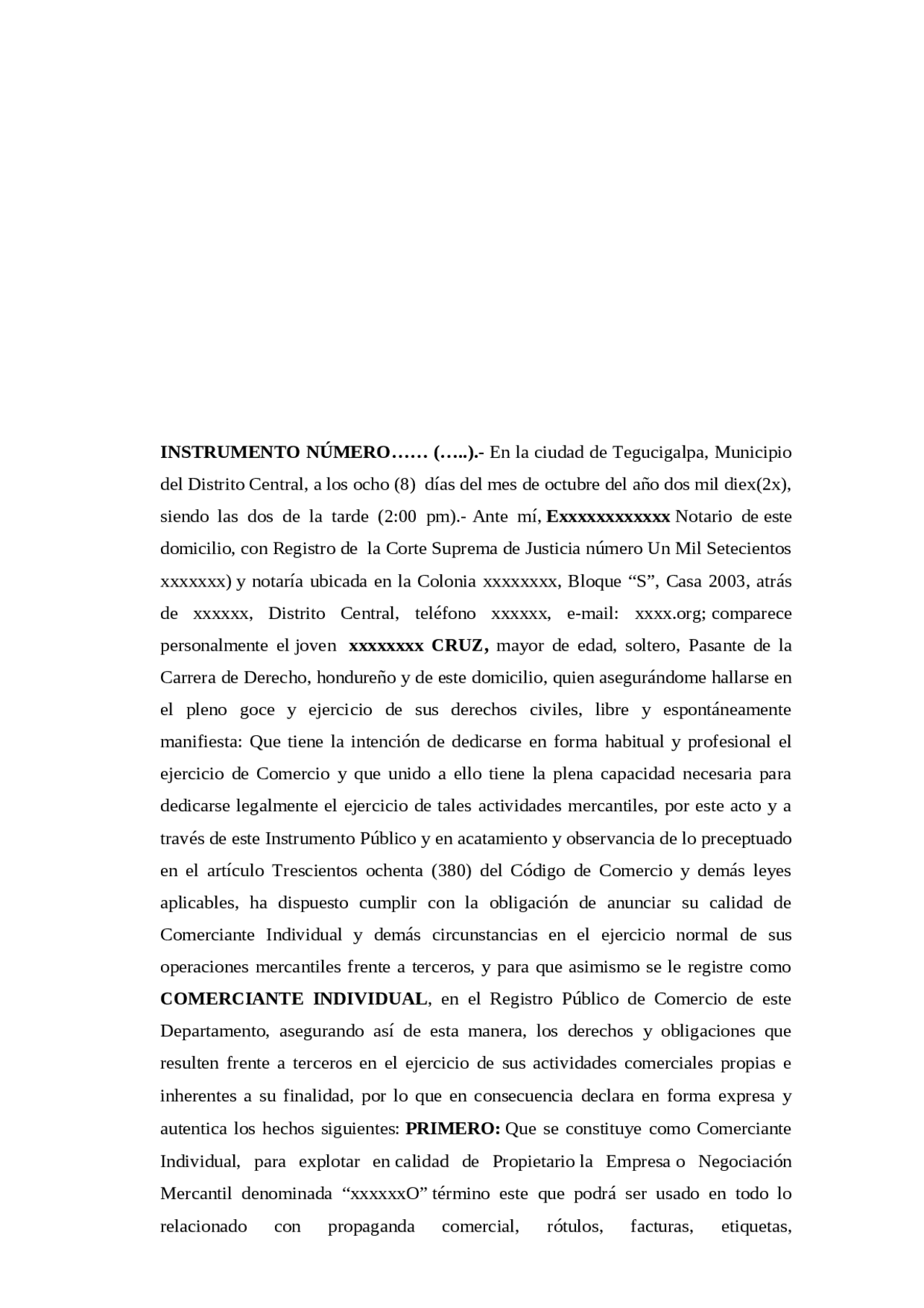 Ejemplo de Instrumento Notarial | Resúmenes de Derecho Civil - Docsity