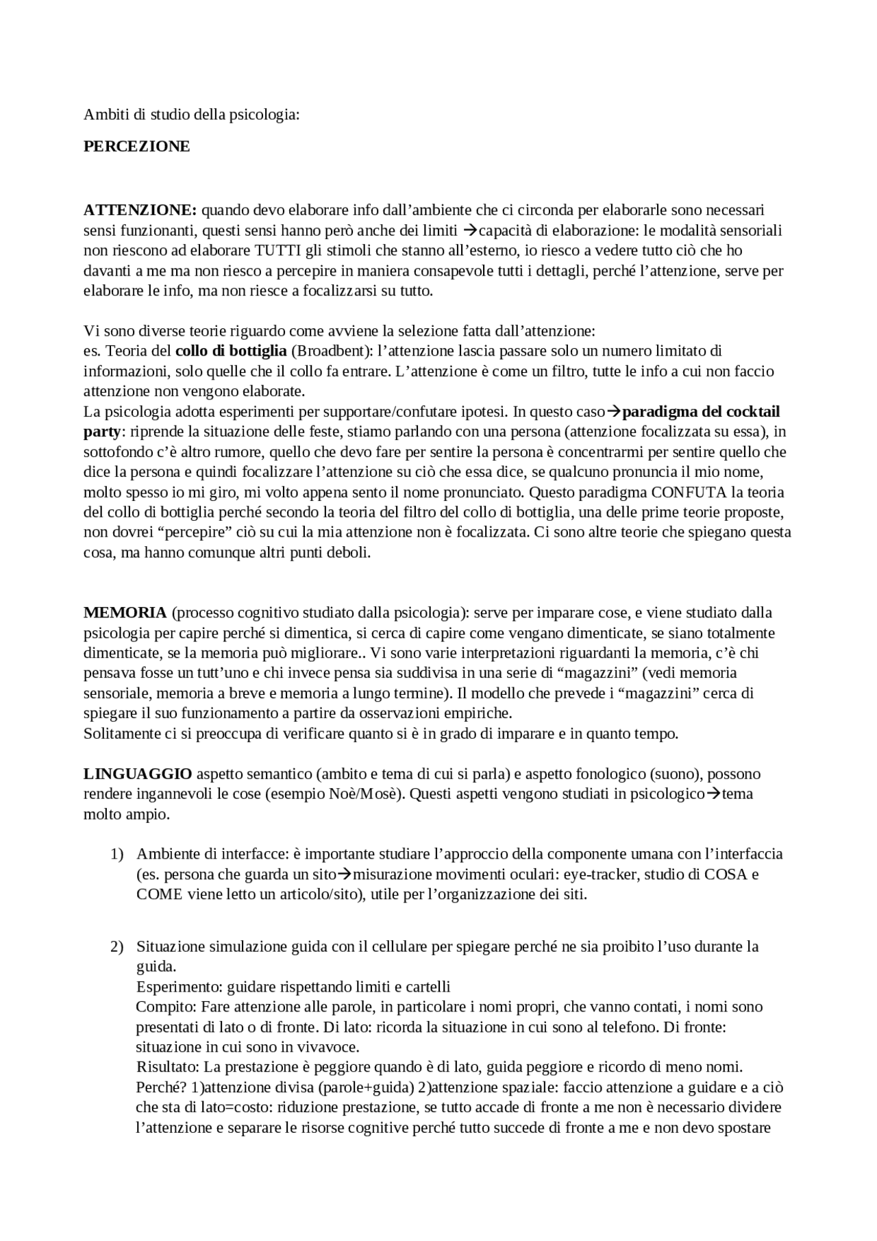 Appunti Linguaggio E Percezione Docsity