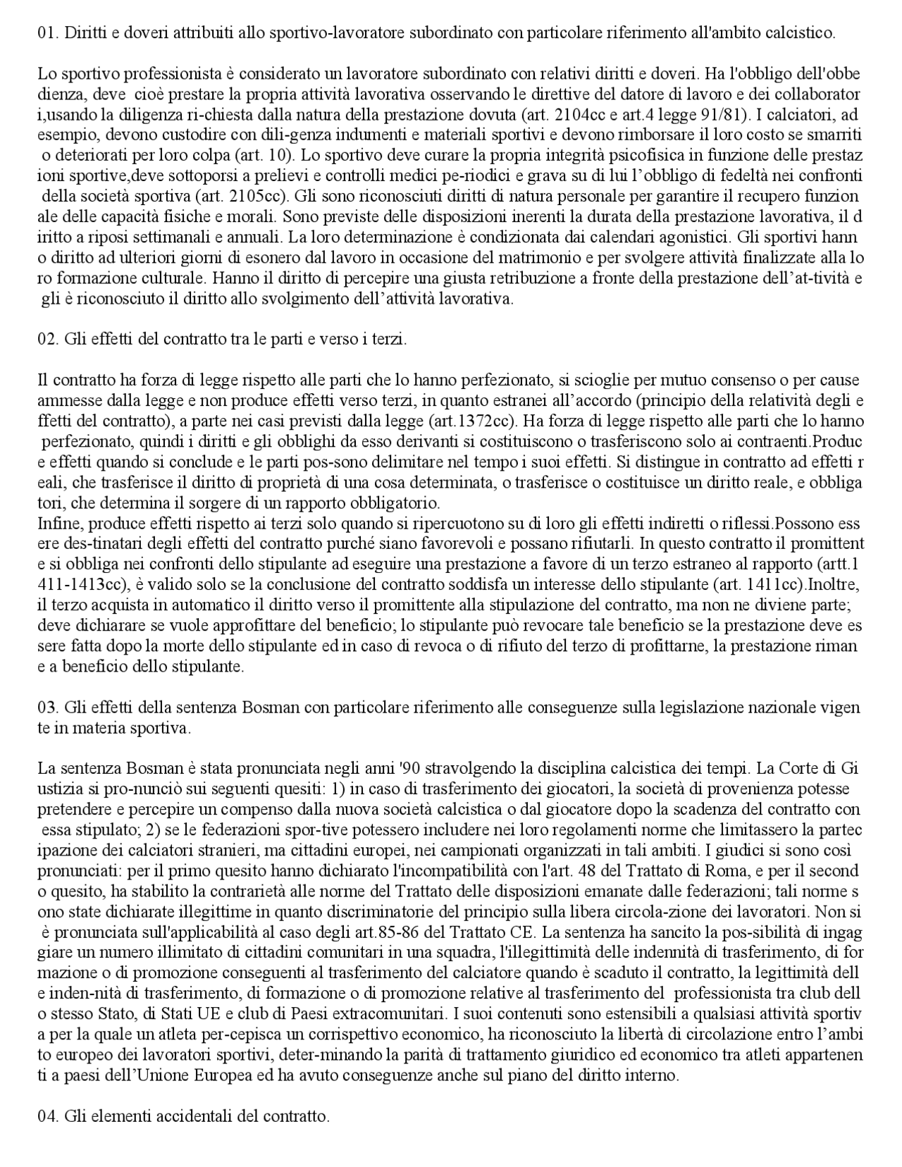 Paniere di Diritto Privato e dello Sport aperte Università ecampus Docente Chisci Tiziana - Docsity