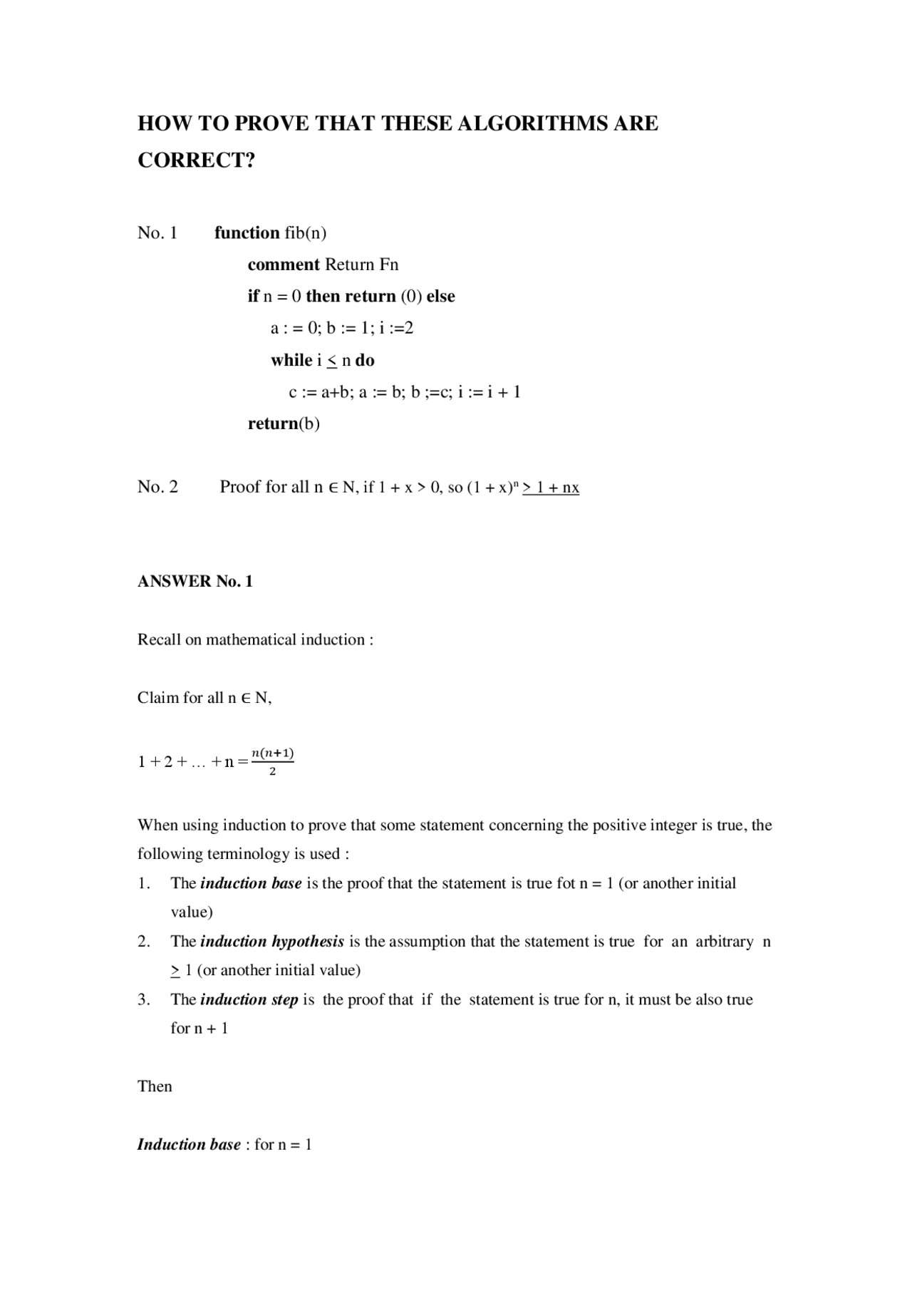 Correctness proof of iterative algorithm - Docsity