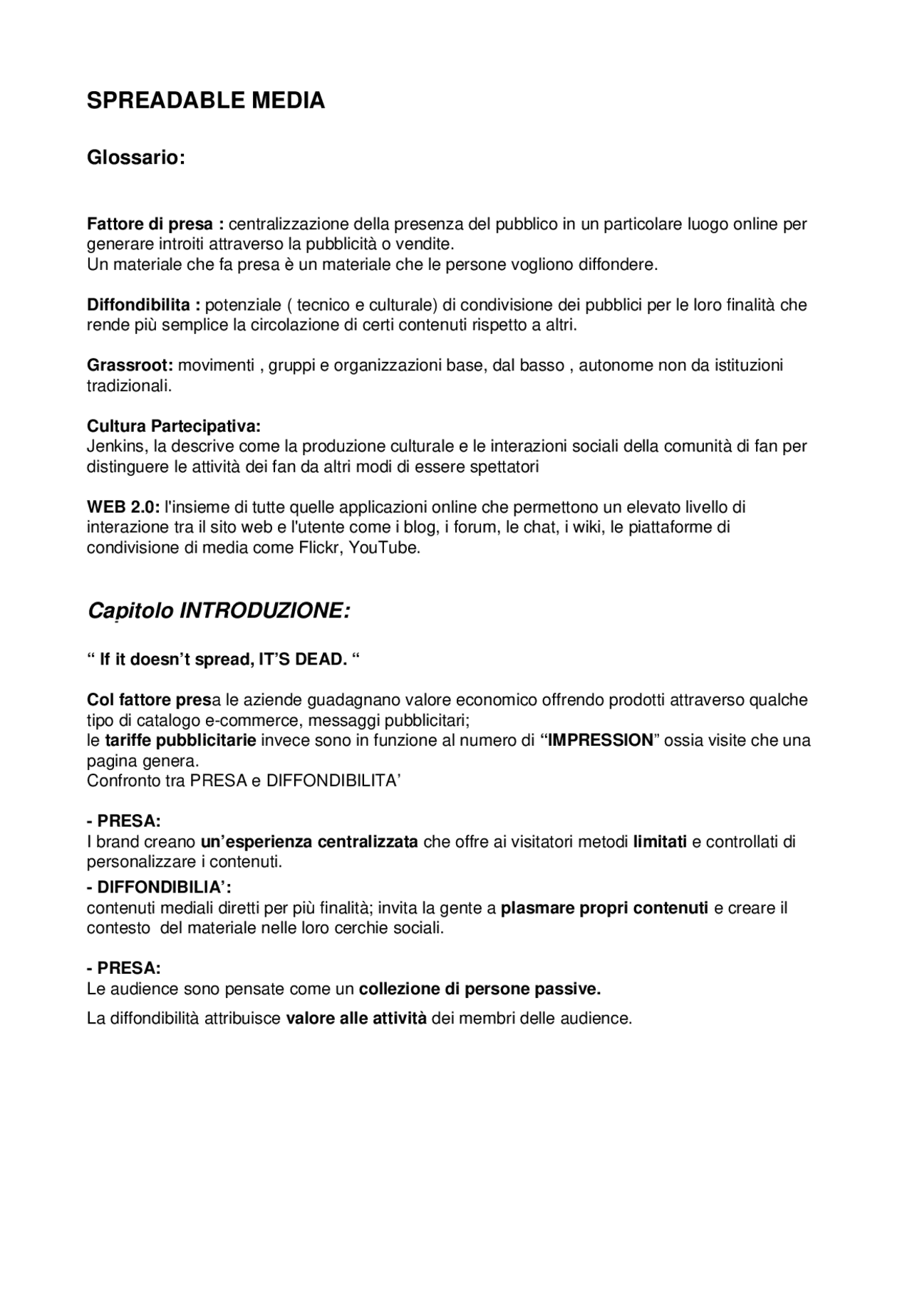 Riassunto Libro Spreadable Media Docsity