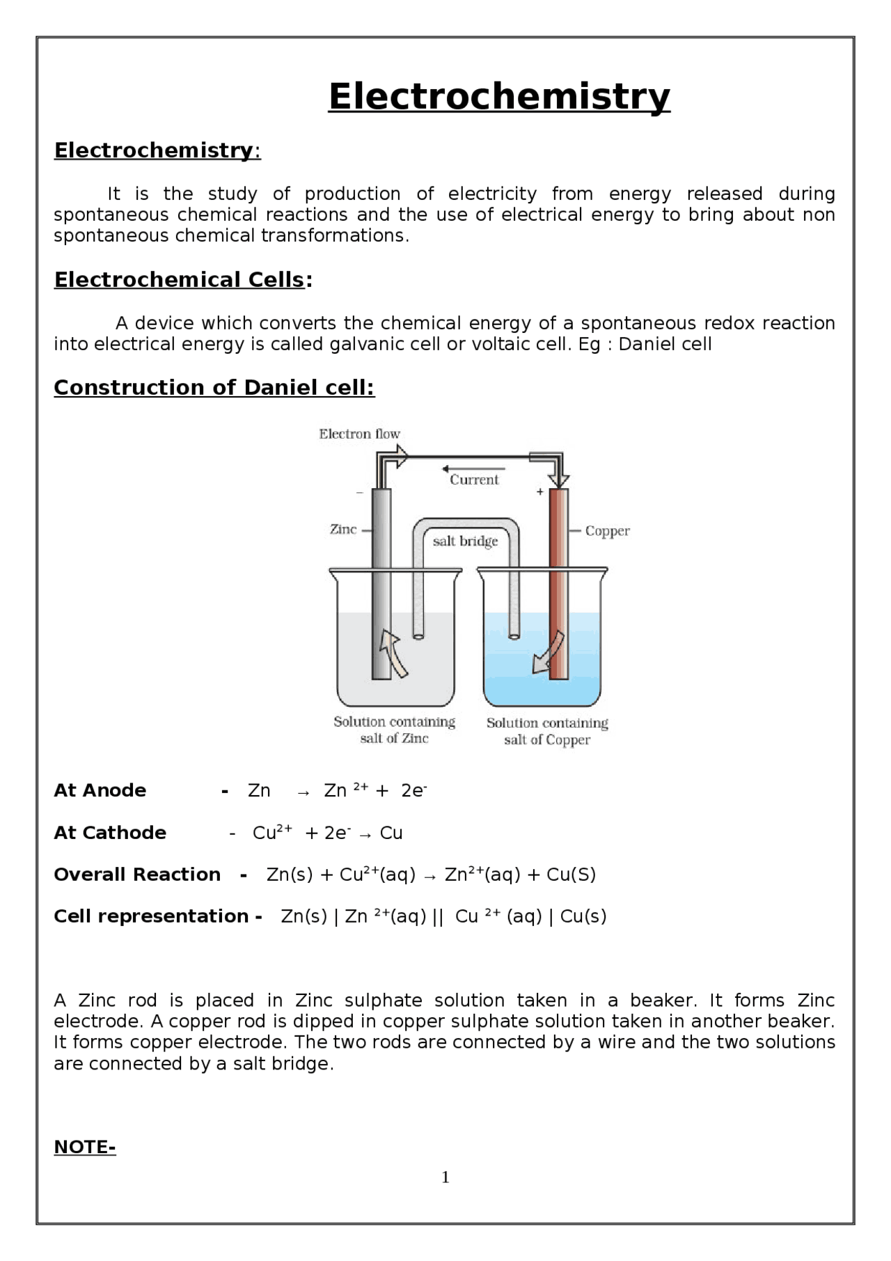 Chemistry’s : Electrochemistry brief notes. - Docsity