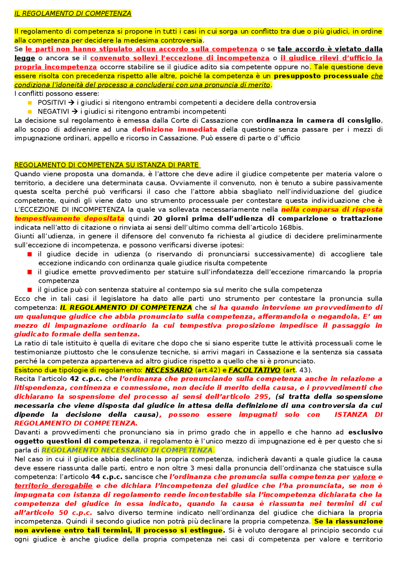 REGOLAMENTO DI COMPETENZA - Docsity