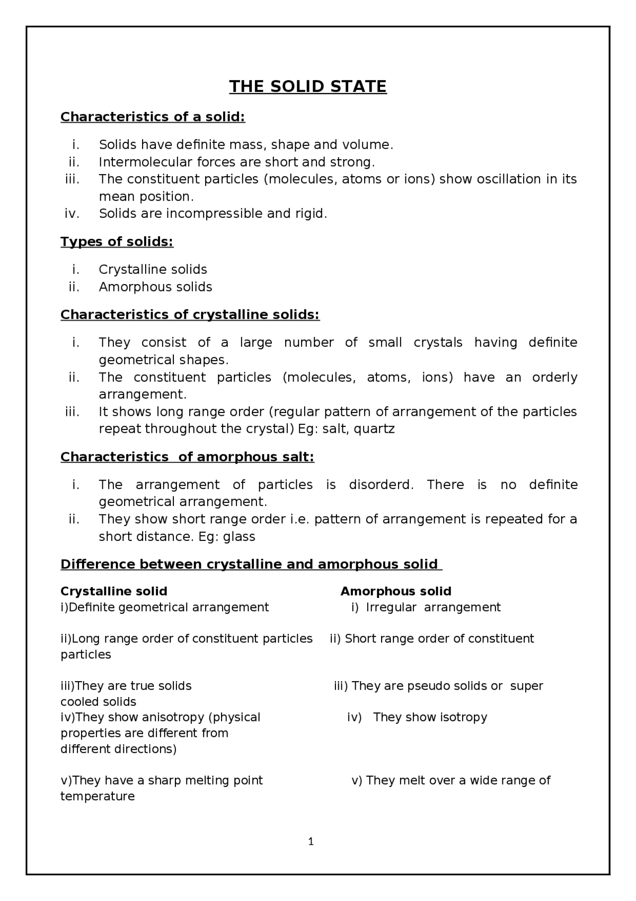Chemistry’s : The solid state notes. - Docsity