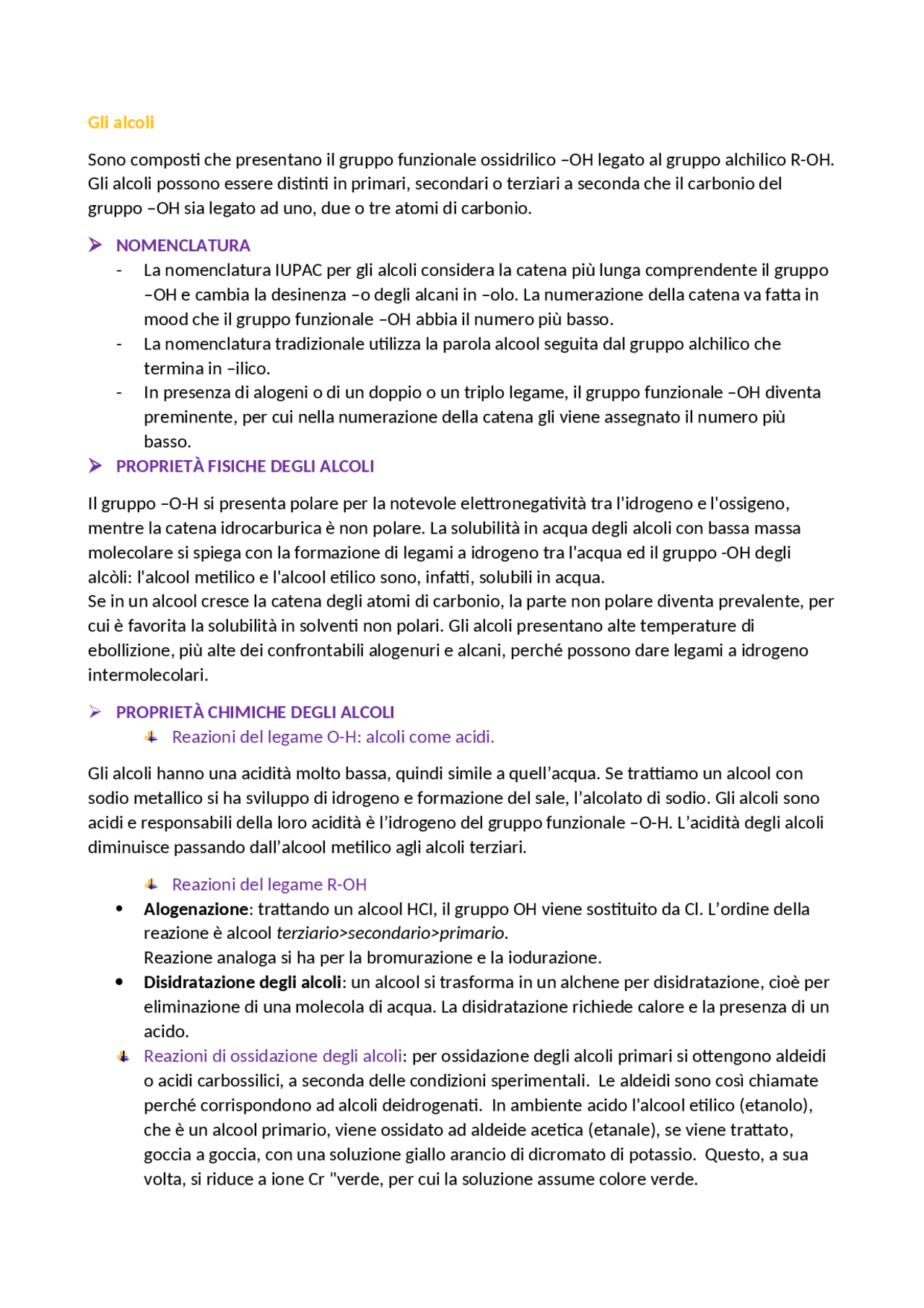 Biomolecole - Gli alcoli - Docsity