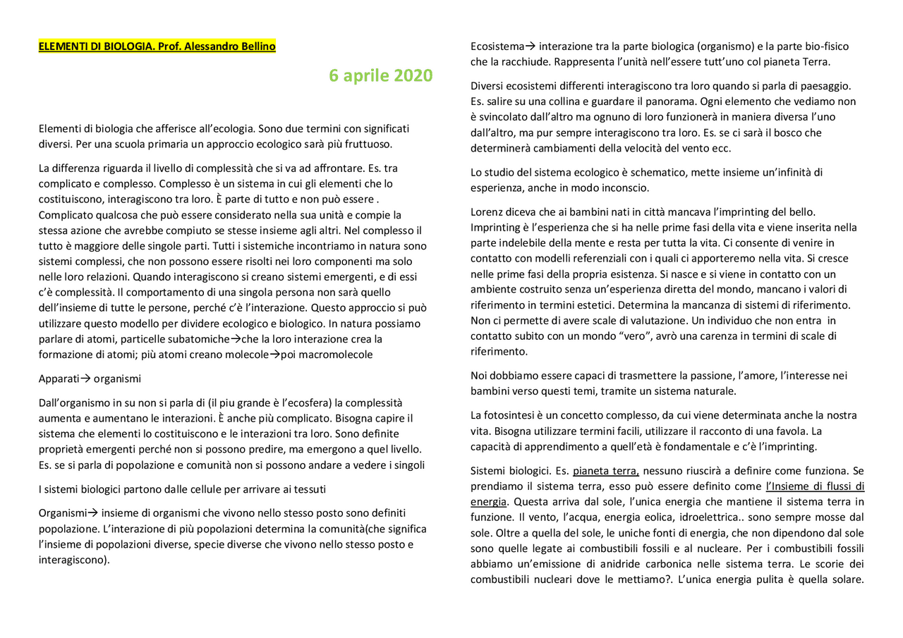 Elementi Di Biologia Docsity