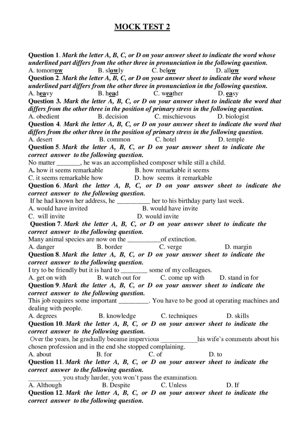 NEC English mock test - Docsity