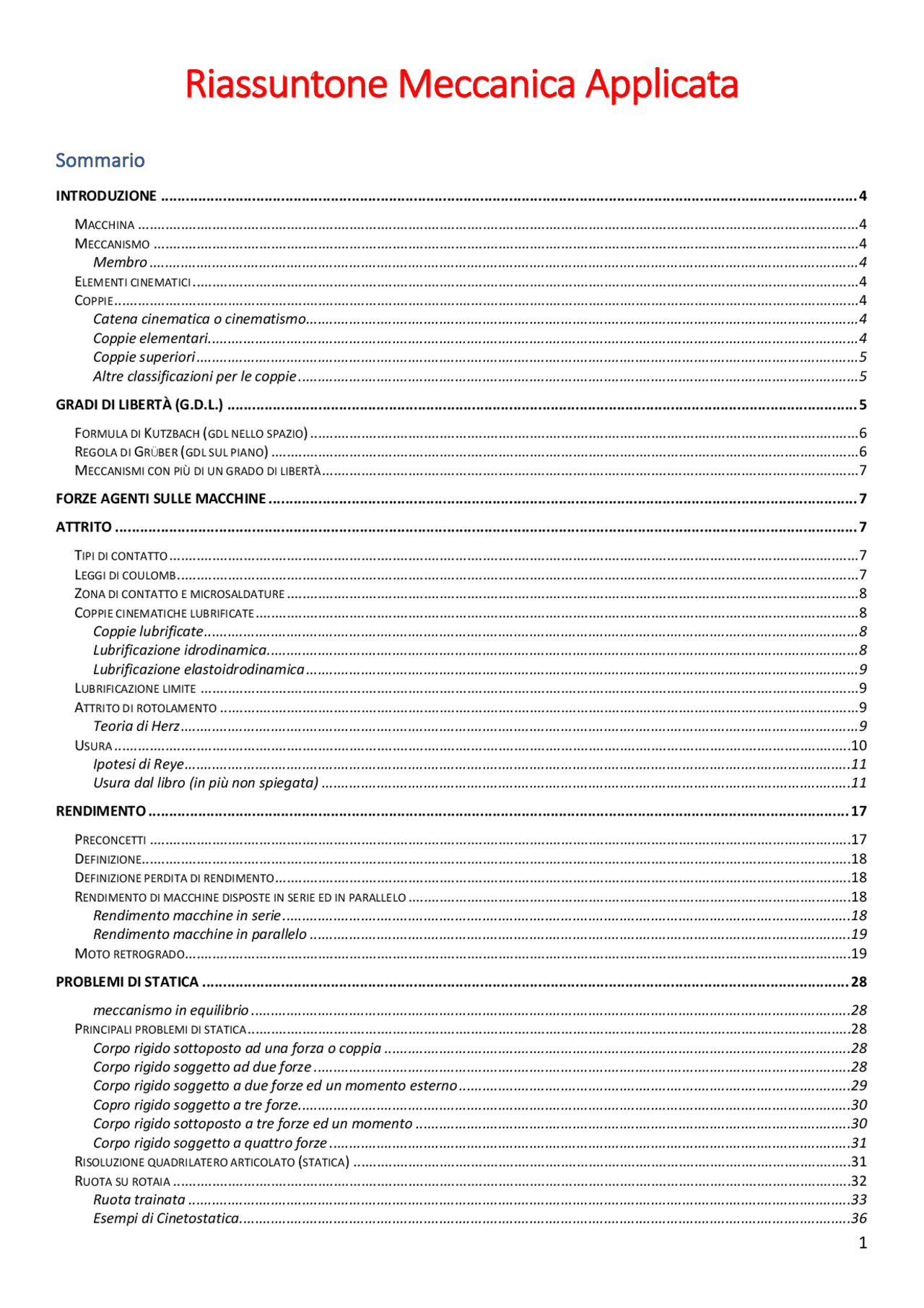 Riassunto Meccanica Applicata Docsity
