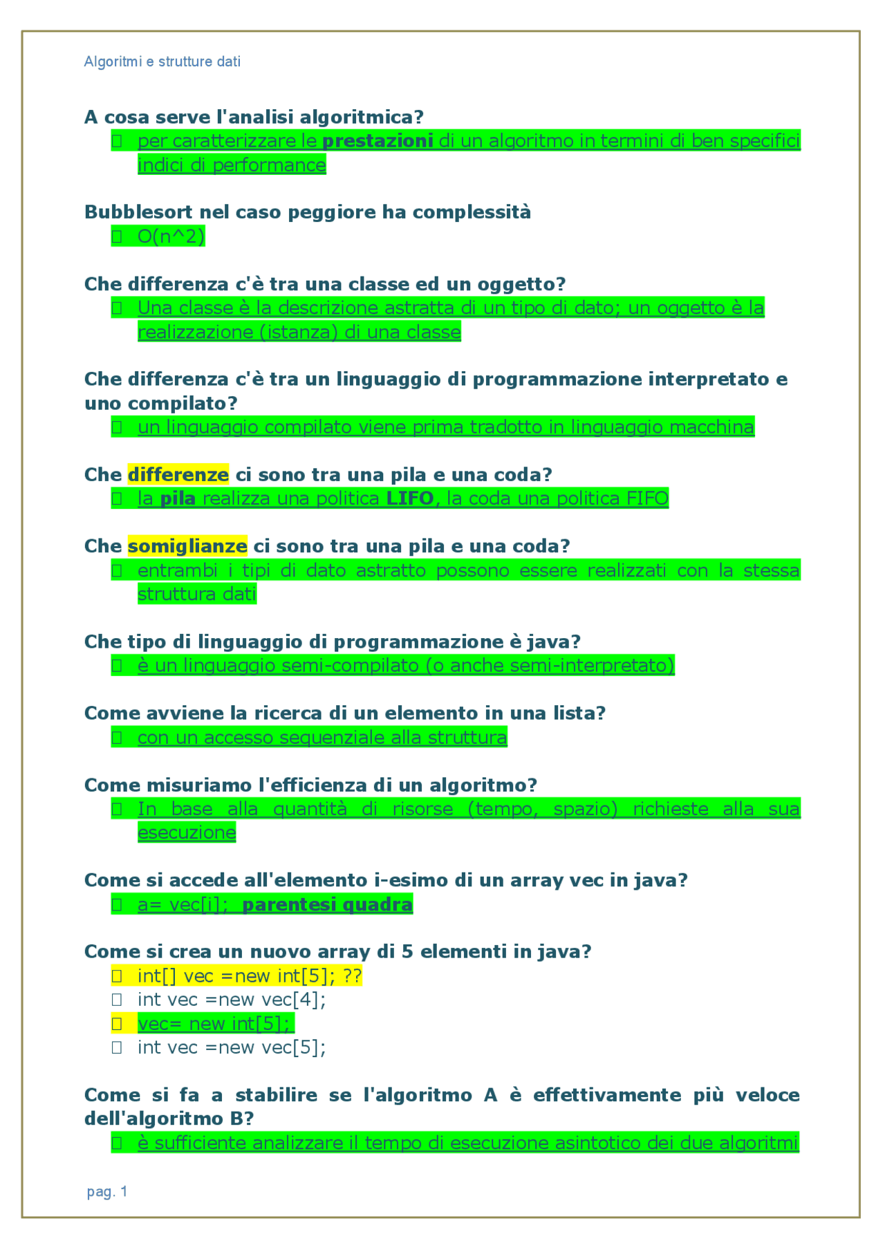 Paniere Algoritmi E Strutture Di Dati Con Domande In Ordine Alfabetico