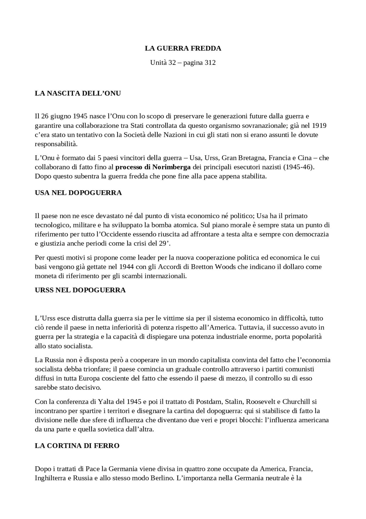 Riassunto Dettagliato Guerra Fredda Docsity