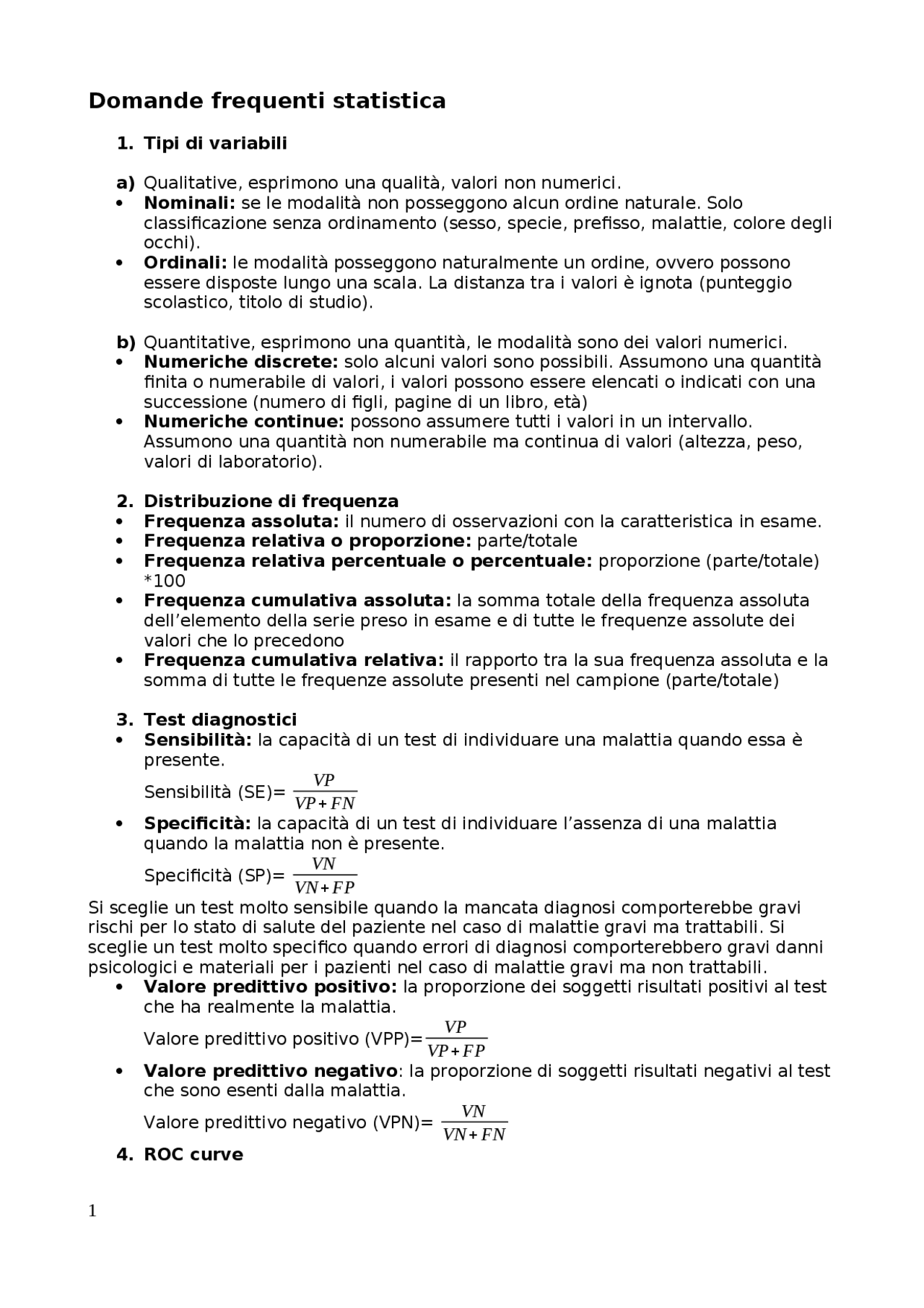Domande Statistica Medica Docsity