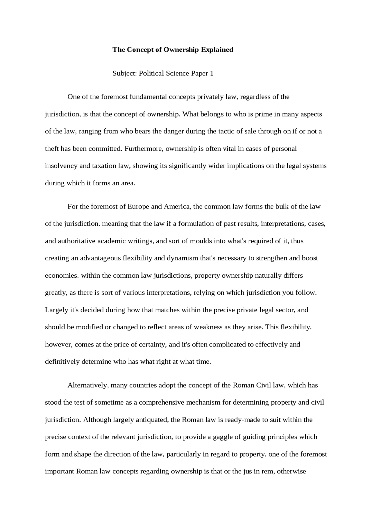 The Concept of Ownership Explained | Essays (university) History | Docsity