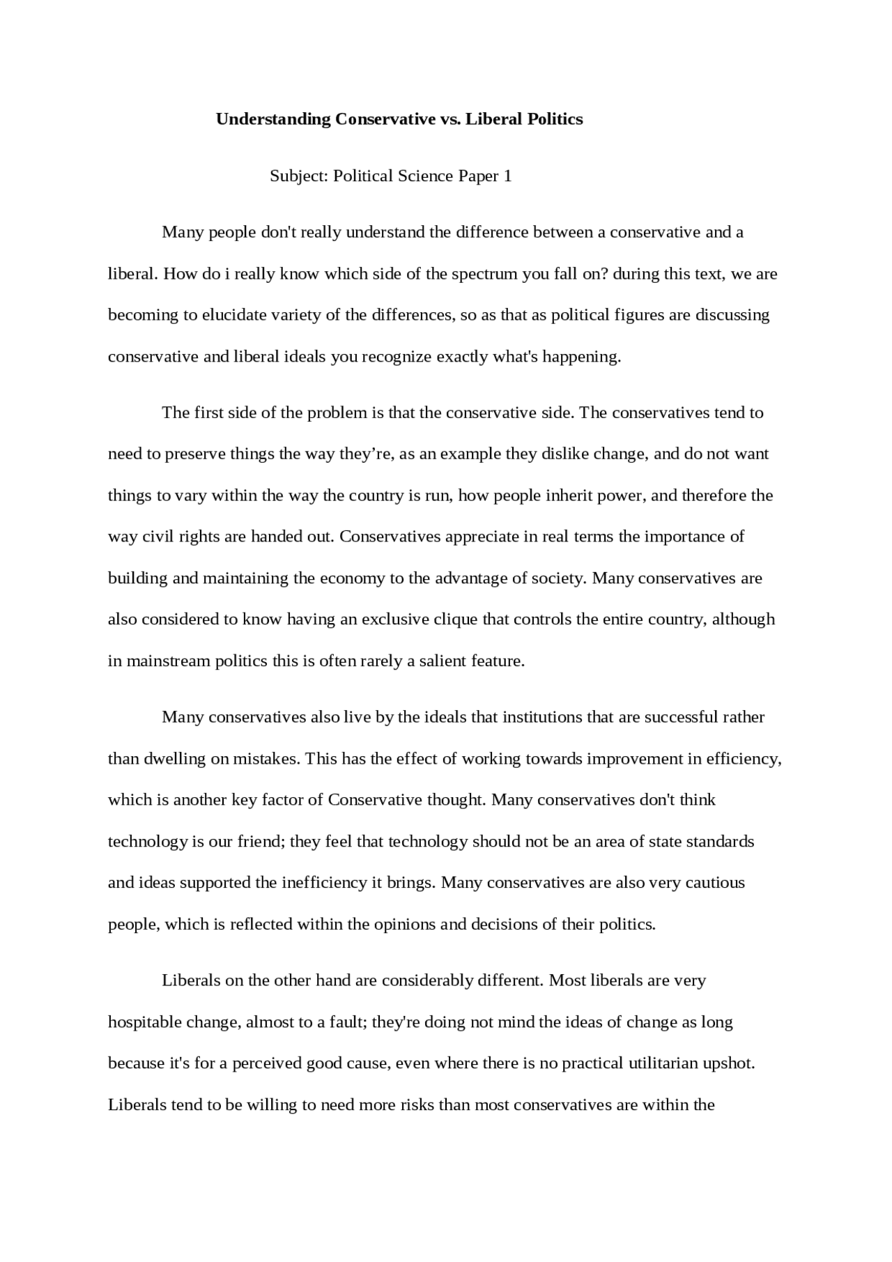 Understanding Conservative vs. Liberal Politics - Docsity