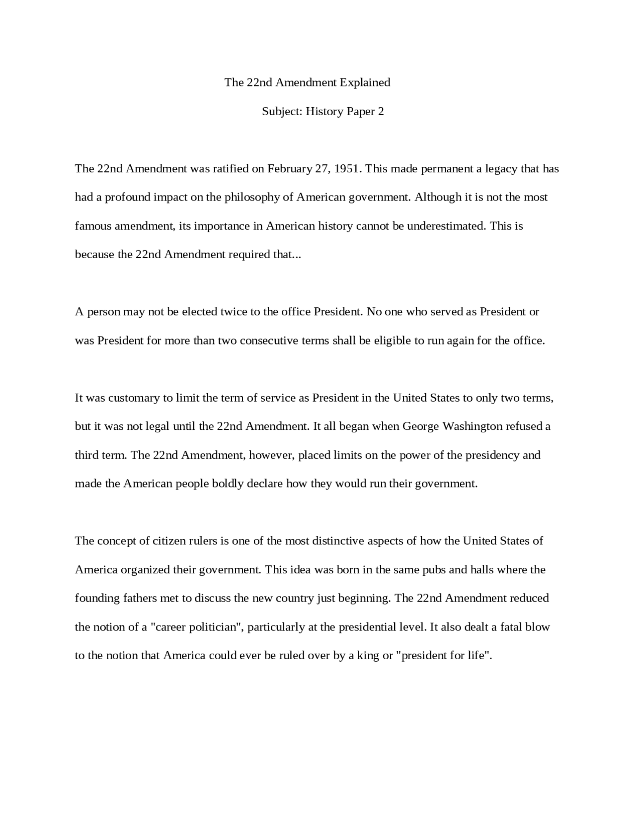 The 22nd Amendment Explained - Docsity