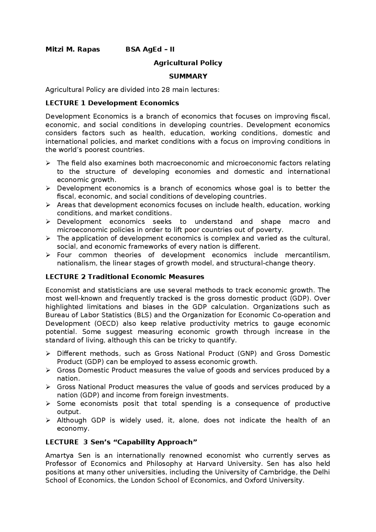 28 Lectures About Agricultural Policy Docsity