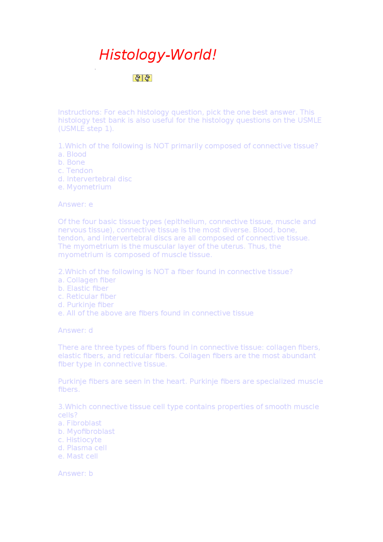 Histology Exams And Mcq Docsity