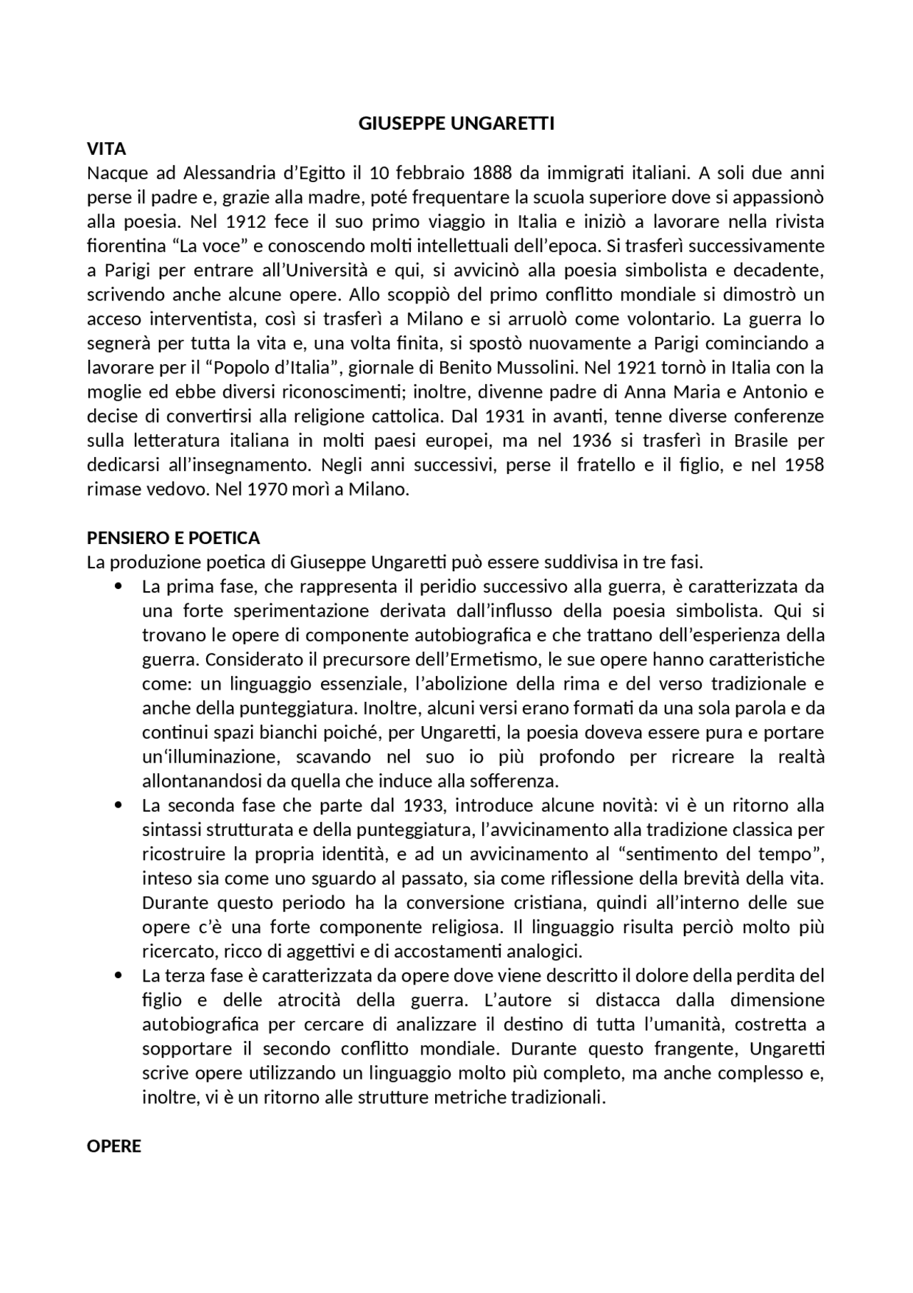Riassunto Giuseppe Ungaretti Docsity