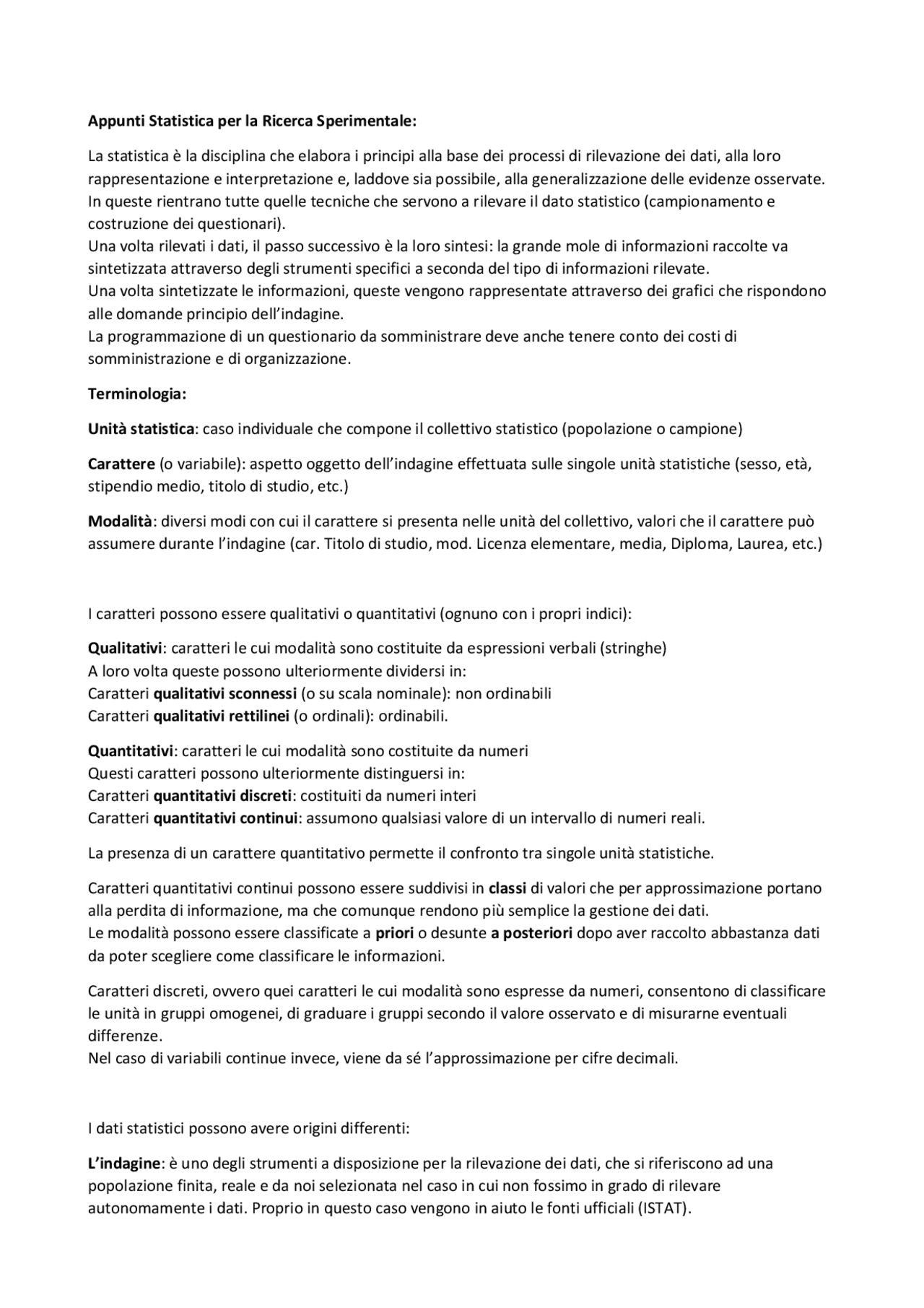Statistica 1 Riassunto Docsity