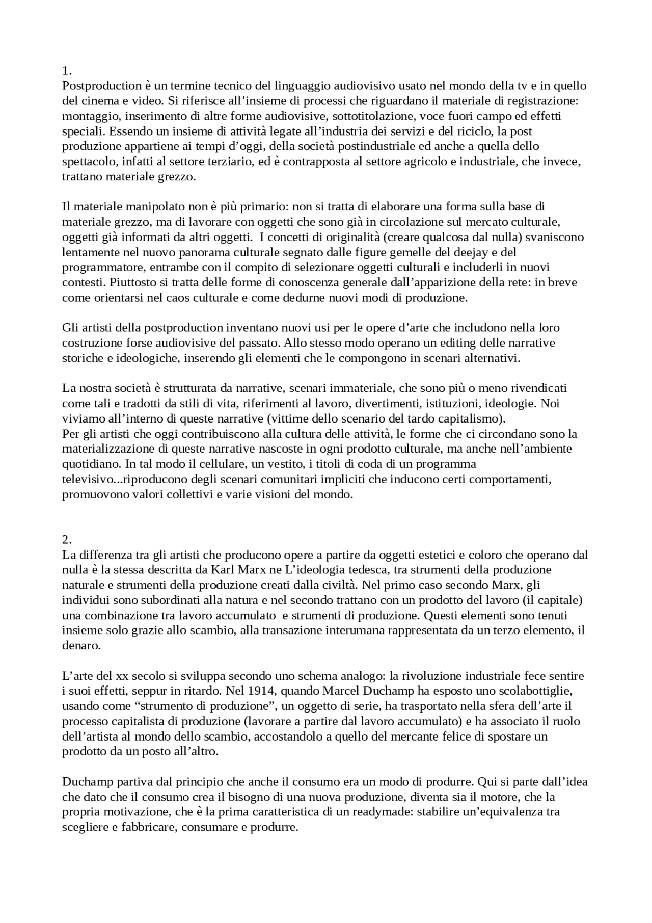 Postproduction Riassunto Docsity