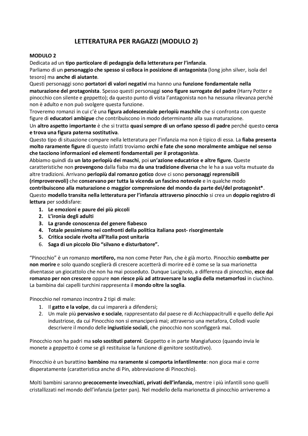 Appunti Modulo 2 Letteratura Per Ragazzi Appunti Di Letteratura Docsity