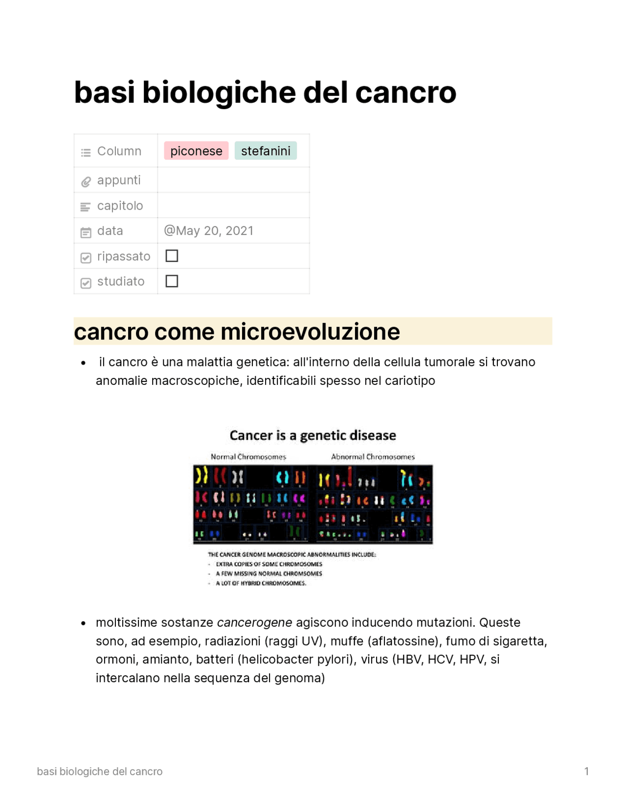 Basi Biologiche Del Cancro Docsity