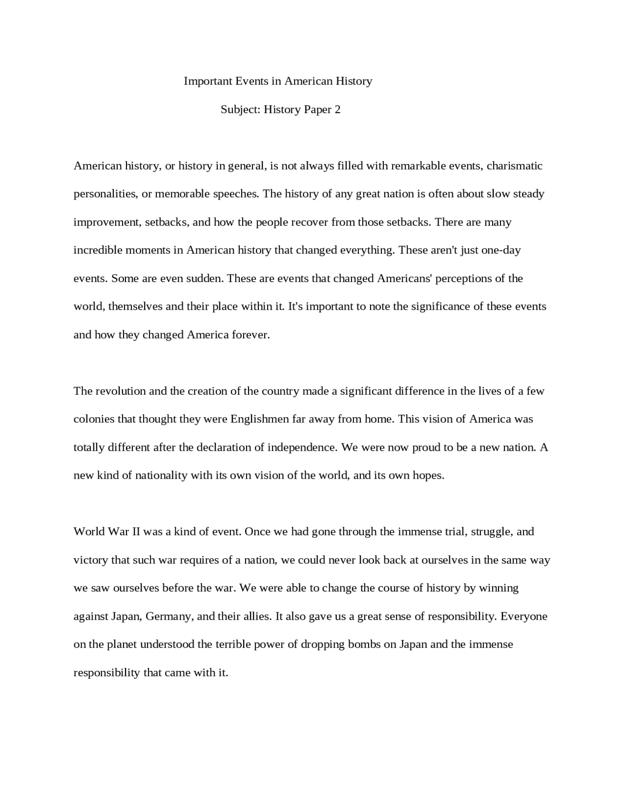 Important Events in American History | Essays (university) History ...