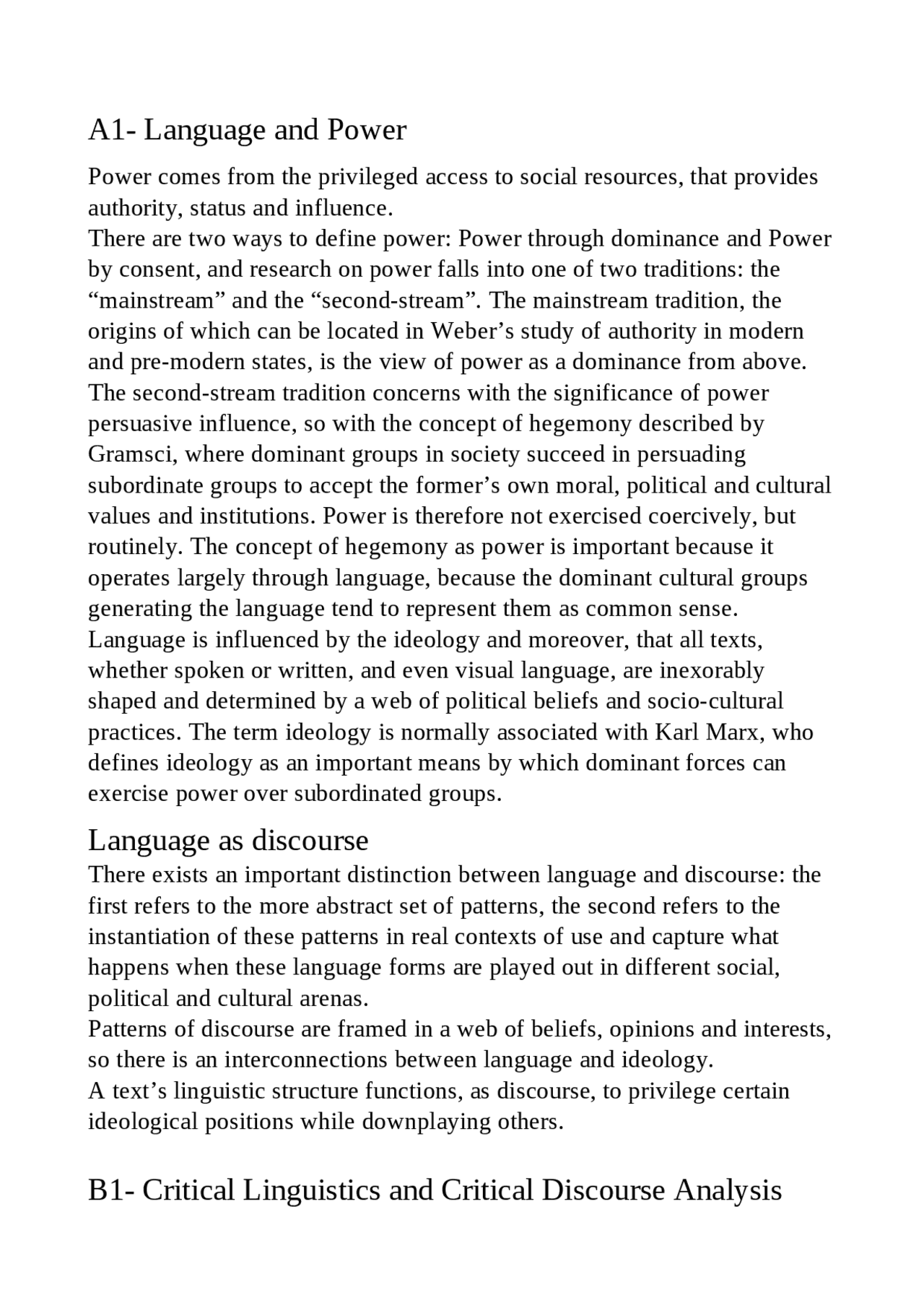 Riassunto Language And Power Docsity