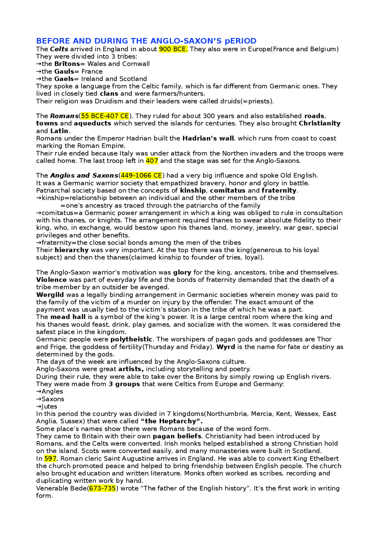 Anglo Saxon history and literature - Docsity