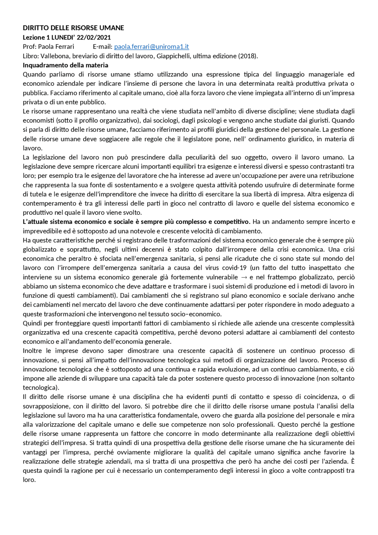Diritto Delle Risorse Umane Docsity