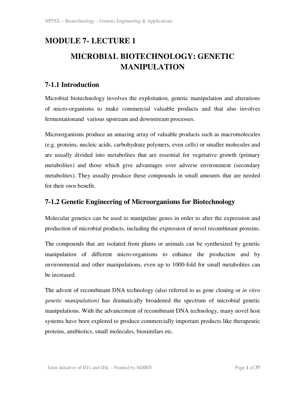 Genetic Engineering of Microorganisms for Biotechnology: Applications ...