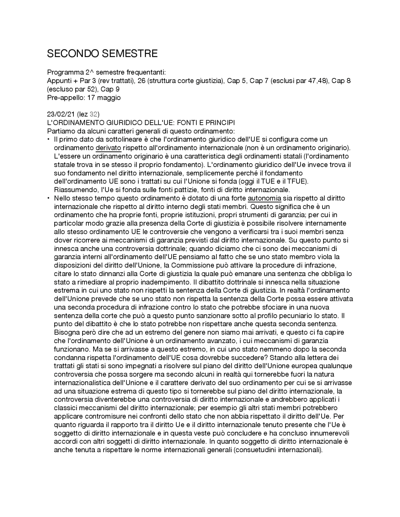 Santini Appunti Di Diritto Ue Secondo Semestre Docsity