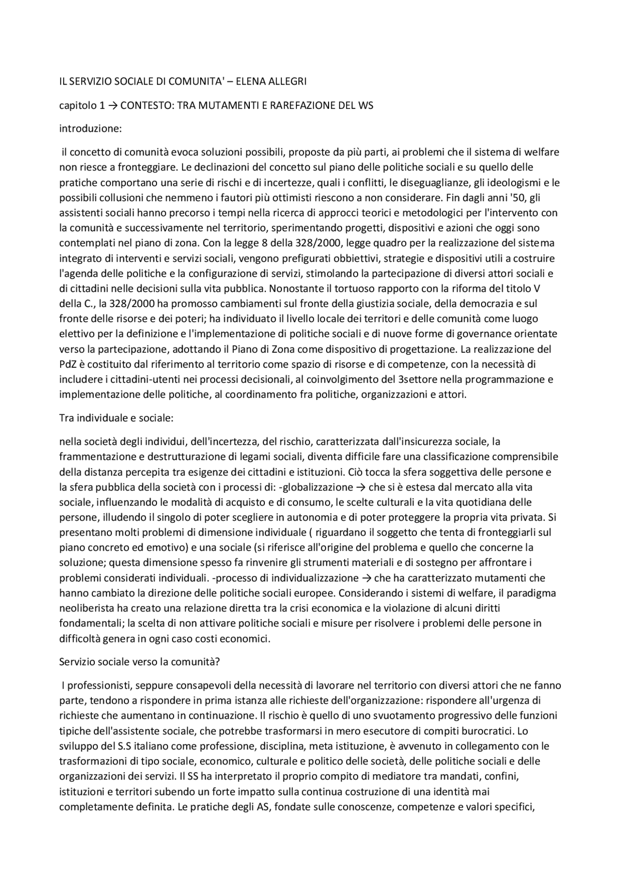 Il Servizio Sociale Di Comunità Docsity