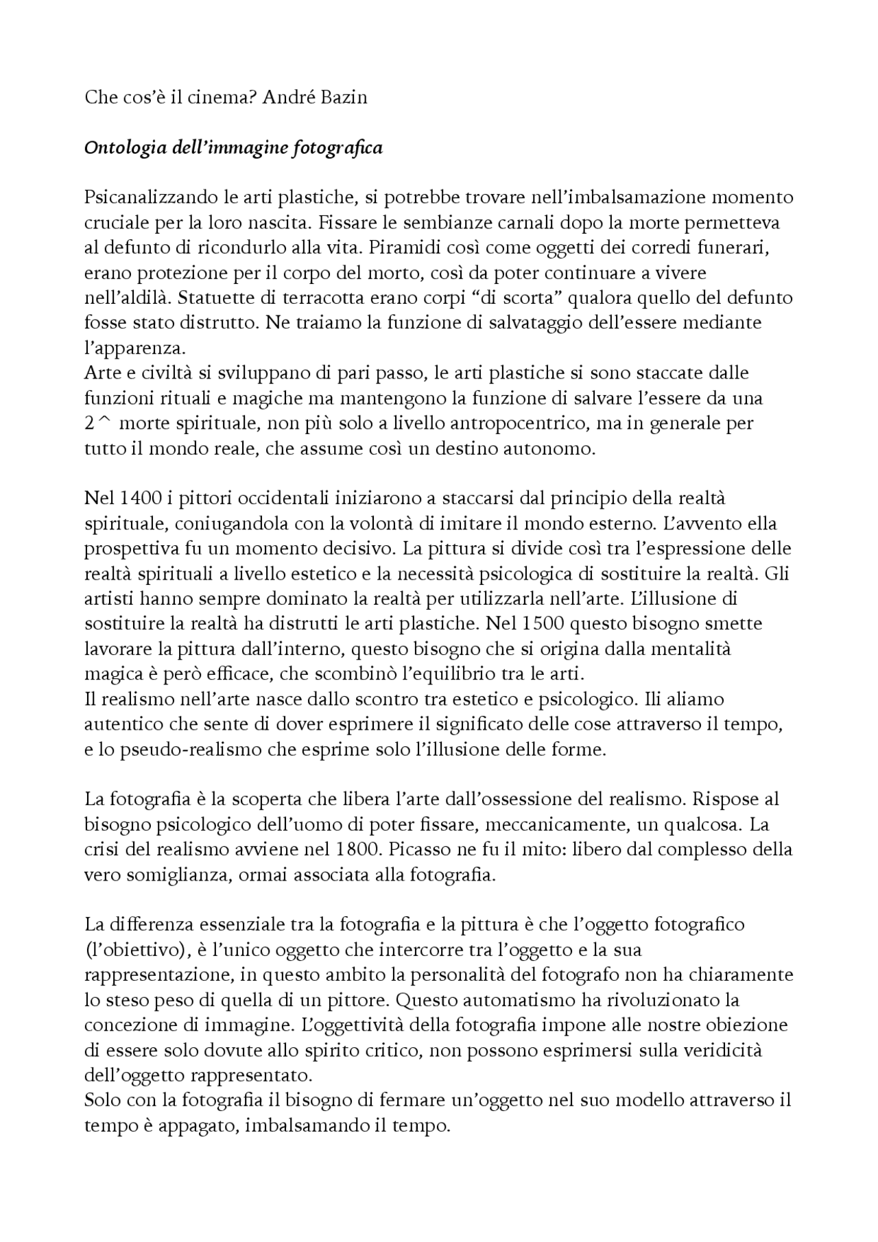 Sintesi Dei Saggi Di A Bazin Docsity