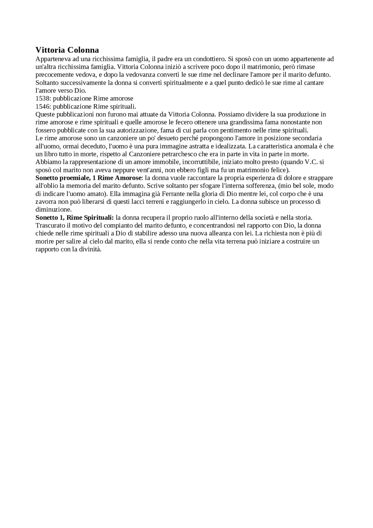 Vittoria Colonna Riassunto Docsity
