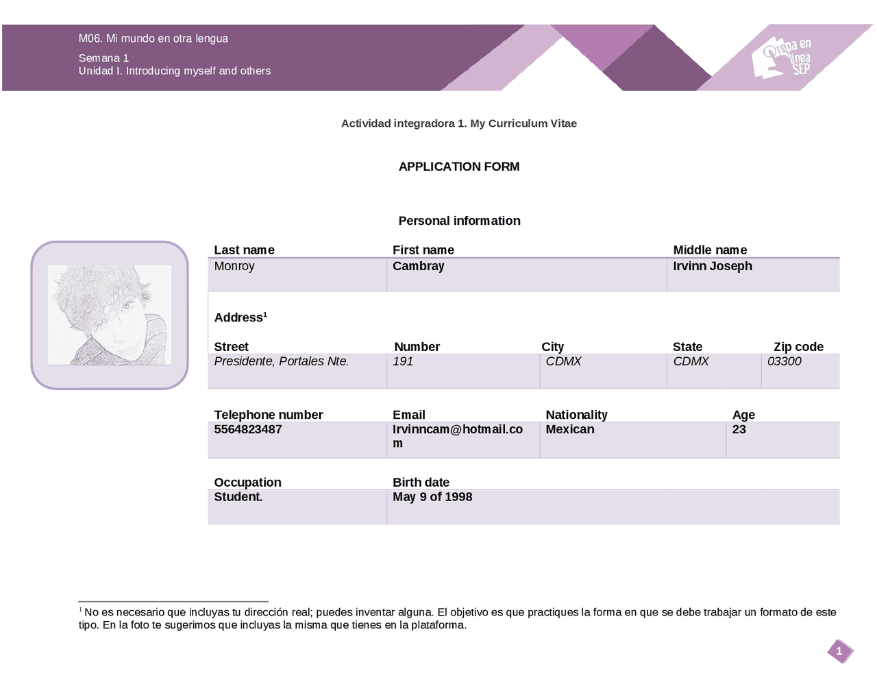 Módulo 6 Actividad Integradora 1 My Curriculum Vitae Ejercicios De