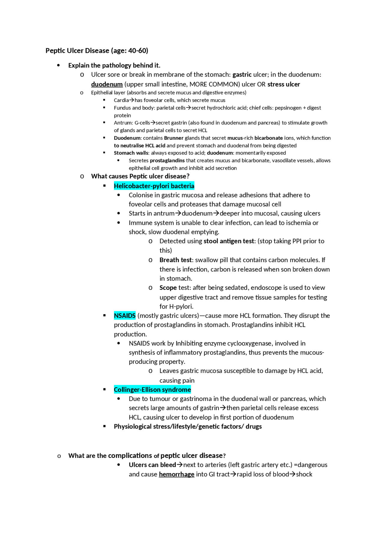 Peptic Ulcer Disease Notes - Docsity