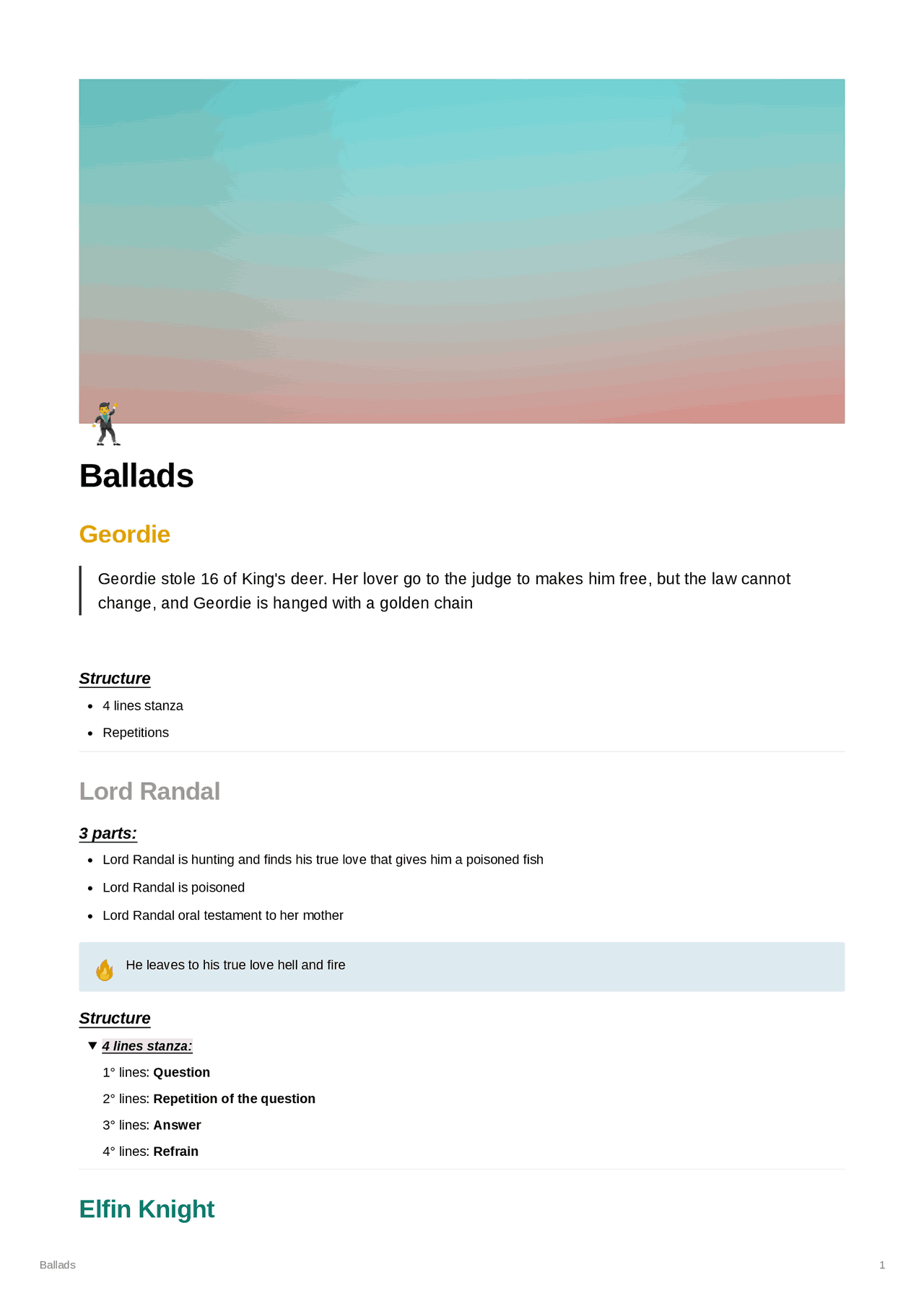 Ballate, Lord Randal, Geordie, Elfin Knight sintesi, 3 Scientifico ...